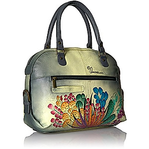 Anna by Anuschka, Handpainted Leather Zip Top Medium Satchel-succulent Dreams