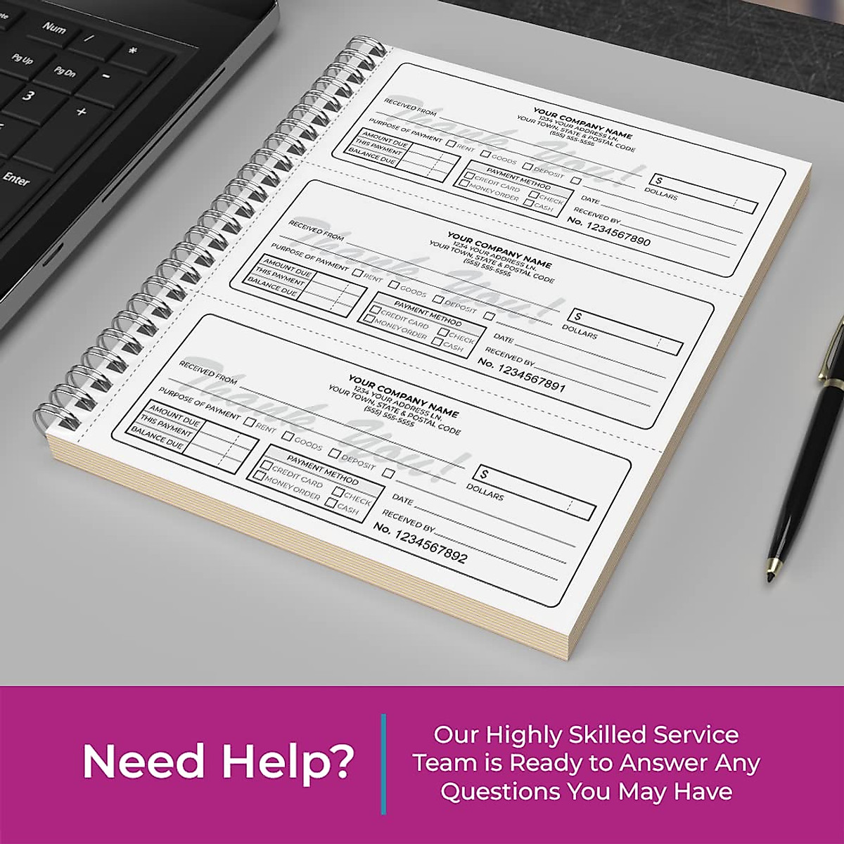 Custom 8.5" x 7" (3 Per Page) Carbonless NCR Books in 2-Part Duplicate Invoices, Receipts, Work Orders, Sales Orders, Purchase Orders, Estimates, Quote Forms with Your Company/Business Name (300 Sets)