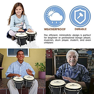 Bongo Drum Set for Adults Kids Beginners Professionals, Upgrade Packaging, Set of 6 and 7 inch Tunable Percussion Instruments, Natural Animal Hides Hickory Shells Wood Metal with Tuning Wrench