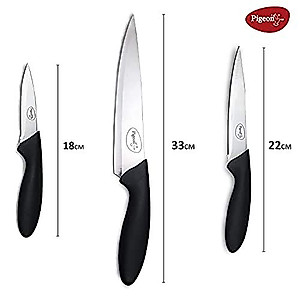 Pigeon 3-Piece Knife Set with Contoured Handle, Utility, Paring & Chef's Knife Set for Kitchen, Razor-Sharp Stainless Steel Blades, Lightweight, Dishwasher Safe, Ideal For Meat, Veggies, Herbs & Nuts