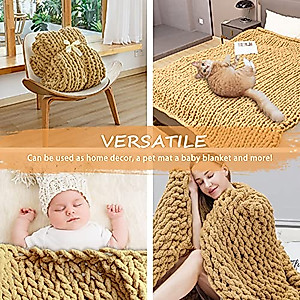 Chunky Knit Blanket, Super Luxurious - Soft and Comfortable Chunky Knit Blanket Throw, Cable Knit Throw Blanket for Sofa, Bed, Chair, Machine Washable Big Blanket (Orange Yellow, 40×79inches)