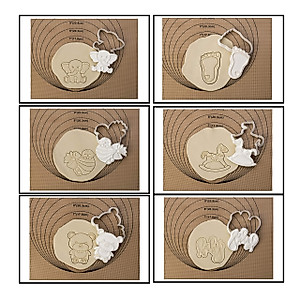 Baby Shower Cookie Cutter 6 Pack 3D Stampers Molds DIY Fondant Decorating for Kids' Birthday Party Kitchen Tools, Making Rocking Horse Baby Face Letter Teddy Bear Elephant Foot