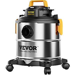 VEVOR Stainless Steel Wet Dry Shop Vacuum, 5.5 Gallon 6 Peak HP Wet/Dry Vac, Powerful Suction with Blower Function w/Attachment 2-in-1 Crevice Nozzle, Small Vac Perfect for Carpet Debris, Pet Hair