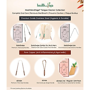 HealthAndYoga™ qSwipe Copper Tongue Cleaner Scraper - Hygienic, Non-Synthetic Grip – Tongue Brush Cleaner (Copper - 2-Pack)