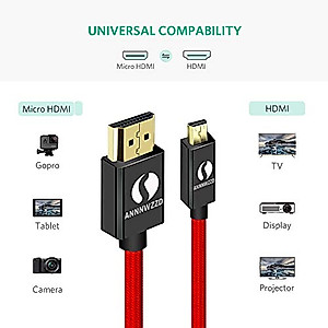 ANNNWZZD Micro HDMI to HDMI Cable 4k 60Hz for GoPro Hero 7 Black Hero 5 4 6, Raspberry Pi 4, Sony A6000 A6300 Camera, Nikon B500, Lenovo Yoga 3 Pro, Yoga 710 (10ft/10FT)