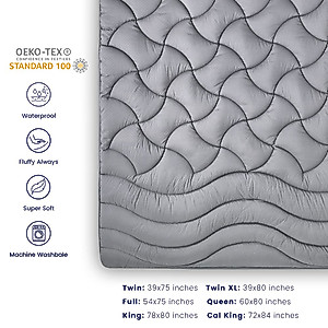 SLEEP ZONE Grey Twin Waterproof Mattress Pad, Premium Soft Embossed Mattress Topper, Quilted Fitted Mattress Protector Cover with Elastic Deep Pocket (Grey, Twin)