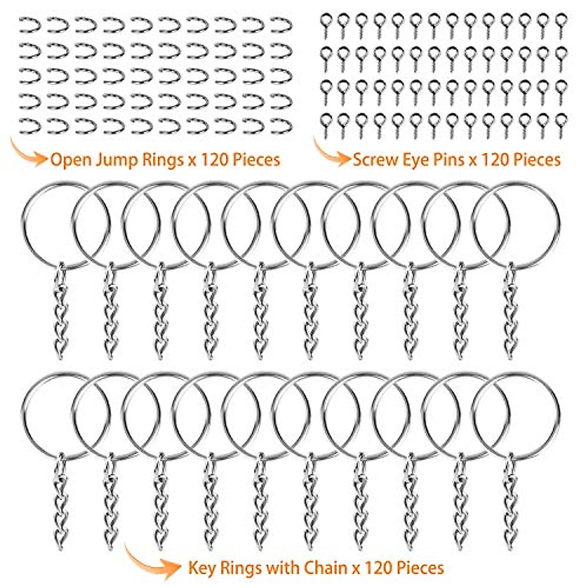 Keychain Rings for Crafts, Flasoo 360Pcs Keychains for Resin Include Key Rings with Chain, Jump Rings, Screw Eye Pins for DIY Keychain Making