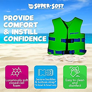 TRC Recreation Super Soft Child Size Small Life Jacket USCG Approved Vinyl Coated Foam Swim Vest for Kids Swimming Pool and Beach Gear, Fierce Green