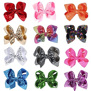 Xansema 5 Inches Sequins Large Bows Alligator Hair Clip Hair Barrettes Accessories for Women Teens Girls Kids
