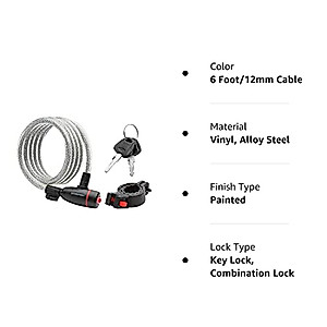 Schwinn Bike Key Lock in Braided Steel Cable, 2 Keys Included, 6 feet x 12mm Anti Theft Bicycle Lock, Security Level 3