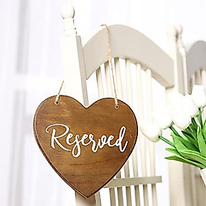 BAYSBAI Hanging Reserved Signs Pack of 4, Heart-Shaped Wooden Reserved Signs for Wedding Chairs with Jute Rope to Hang on Church Pews, Seating, Doorways, Aisles, Rows for Parties, Receptions