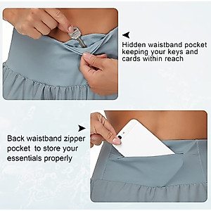 THE GYM PEOPLE Womens High Waisted Running Shorts Quick Dry Athletic Workout Shorts with Mesh Liner Zipper Pockets (Denim Blue, Large)