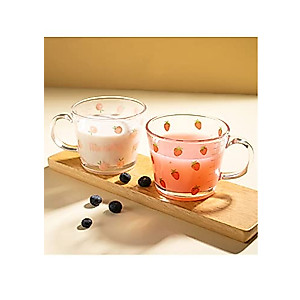 yaocoral 12 OZ Kawaii Mug Peach Glass Cup with Measurements,Glass Coffee Mug Cup with Handle for Coffee,Latte,Juice,Milk,Yogurt,Dessert,Tea,Breakfast Oatmeal Cup(clear 2)