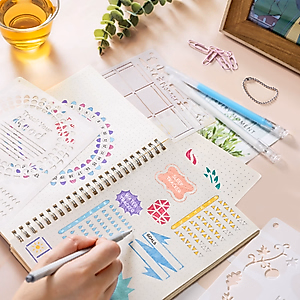 Midenco 36Pcs Bullet Journal Stencils Templates Set (5.1 * 7.9 Inch) - Bullet Journals Accessories/Supplies Kit - Journal Stencils for Bullet Journaling - Planner Stencils for A5 Dotted Journal