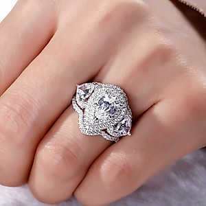 Jeulia Double Halo Oval Engagement Ring Sterling Silver Cubic Zirconia Engagement Ring Set Simulated Diamond Wedding Bridal Sets with Side Stones Promise Gift