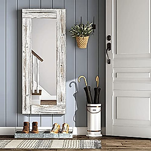 Barnyard Designs Rustic Farmhouse Full Length Mirror - Wood Frame Floor Standing Bedroom Mirror (58" x 24" / White)