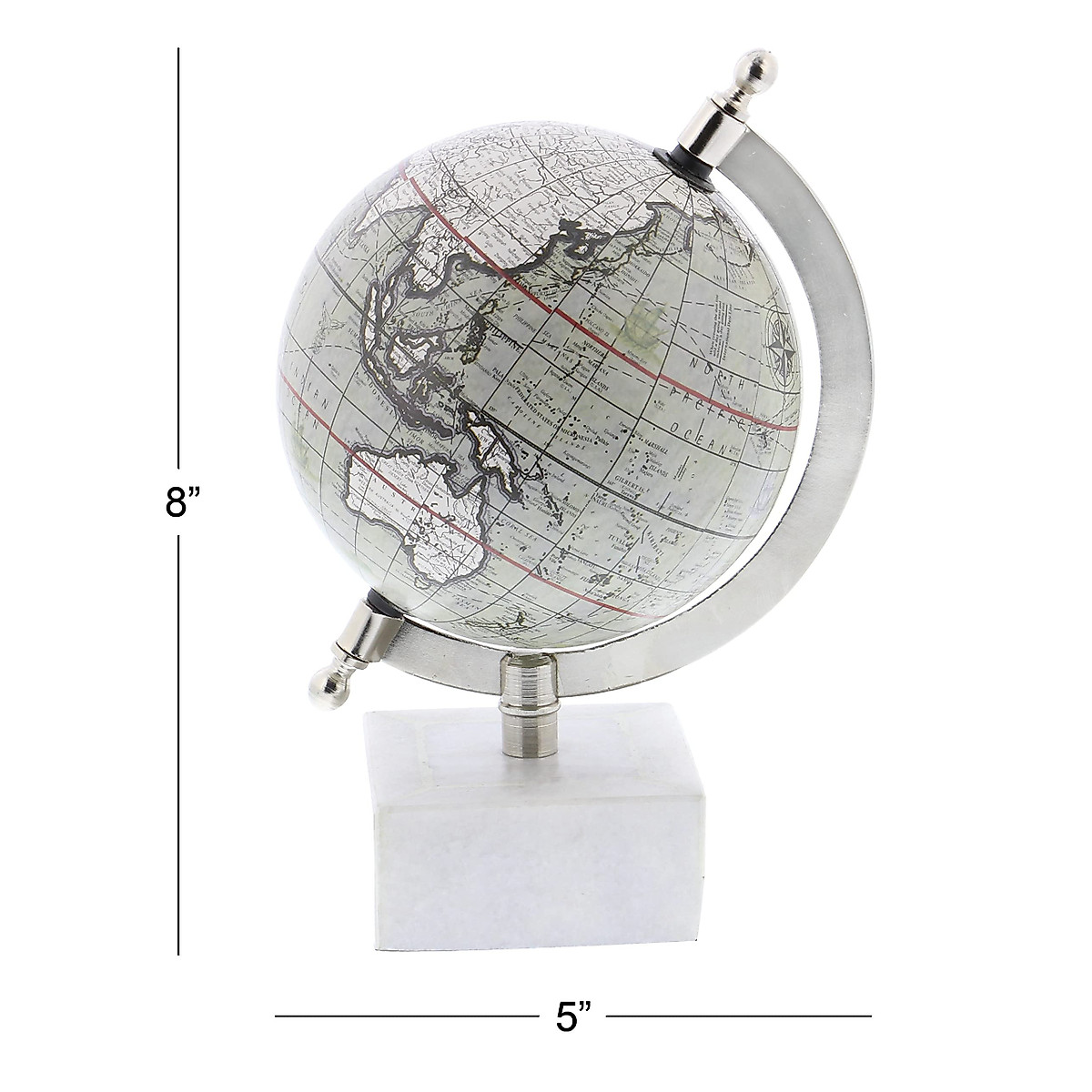Deco 79 Marble Globe with Marble Base, 6" x 5" x 9", White