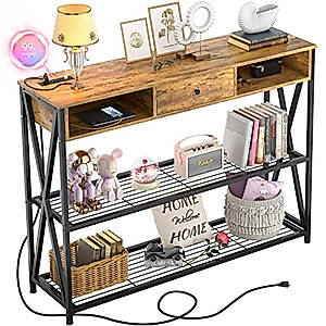 armocity Console Table with Outlets, Entryway Table for Entry, 47 Inch Sofa Table with Drawers, Long Hallway Table, Industrial Behind Couch Table for Entryway, Sofa Couch, Entrance, Hallway, Rustic