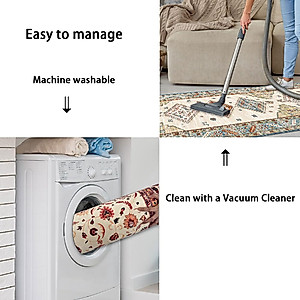 WuFulon Washable Runner Rug - 2x6 Hallway Rug Kitchen Runner Non-Slip Throw Thin Bedroom Rugs Laundry Room Rug Runner Oriental Distressed Print Carpet Runner for Entrance Bathroom Living Room