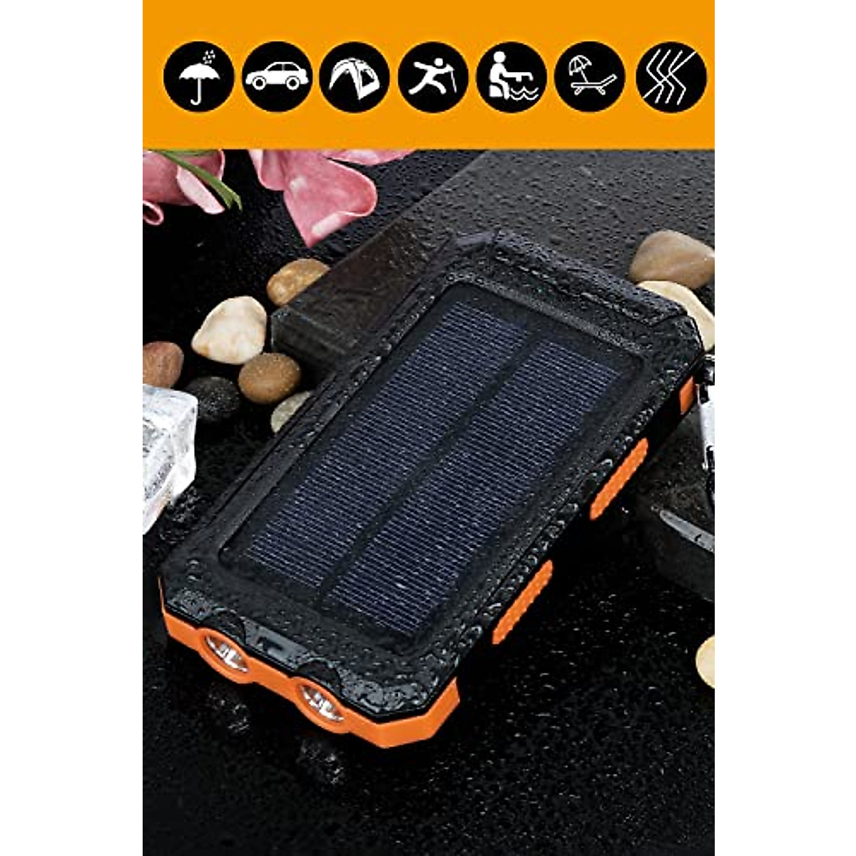 Suscell Solar Charger,20000mAh Solar Power Bank,Waterproof Portable Charger with Dual 5V USB Port/LED Flashlight Compatible with All Smartphone External Battery Pack Perfect for Outdoor/Camping/Trip
