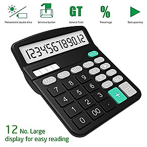 ECOiNVA Calculator Office Basic Financial Calculator with 12 Digit LCD Display Solar and Battery Dual Power (Basic)