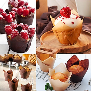 Augshy 120pcs Tulip Cupcake Liners Baking Cups Muffin Liners Tins Treat Cups for Weddings, Birthdays, Baby Showers, Brown and Natural