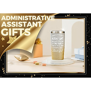Onebttl Administrative Professional Day Gifts for Administrative Assistant, Secretary, 20 oz Stainless Steel Tumbler for Women - Thank You - Silver Golden Gradient Glitter