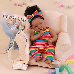 HOOMAI Lifelike Reborn Baby Dolls with Soft Body African American Realistic Girl Doll 22.8 Inch Best Birthday Gift Set