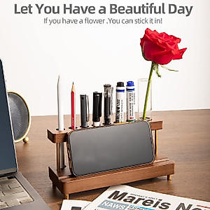 alisimple Walnut Wooden Pencil Pen Holder Stand tablet Cell Phone Stand Holder Glass Plant Propagation Station Test Tube Flower Vase for Desk Decor