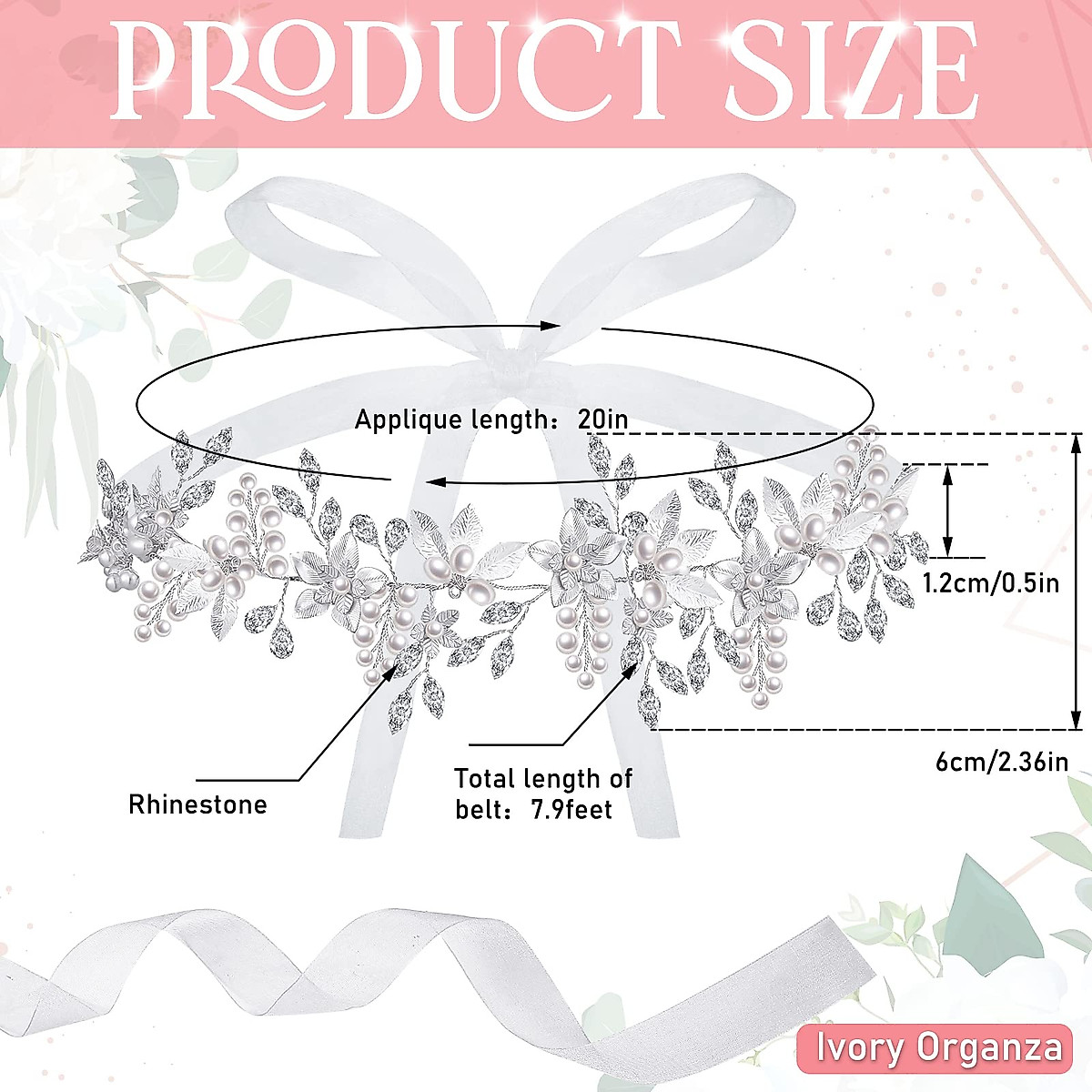 Geyoga Bridal Belt Wedding Dress Belt Rhinestone Wedding Sash for Bride Dress Gowns Crystal Belt with White Organza (Stylish Style)