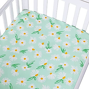 HYPREST Muslin Crib Sheets 2 Pack - 100% Muslin Cotton Crib Sheets -Yellow and Blue Fitted Crib Sheets with Daisy Printed - Floral Crib Sheets for Baby Girls Boys Toddler Soft Breathable Skin-Friendly