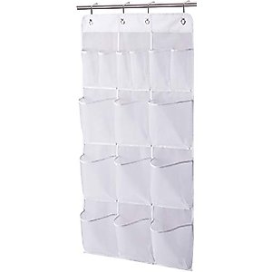 MISSLO Mesh Shower Organizer Hanging 15 Pockets Over the Door Bathroom Storage, Extra Large Capacity for Toiletry Accessories, White