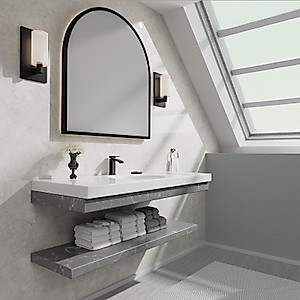 Phiestina Matte Black Waterfall Single Handle One Hole Bathroom Sink Faucet, Square Single Hole Basin Faucet with Metal Pop-up Drain with Overflow and Water Supply Line, BF01049-N1-MB