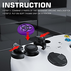 PlayRealm NO Falling Off Thumbstick Extender & Silicone Grip Cover 2 Sets for Xbox Series X/S & Xbox One S/X Controller(BH Purple)