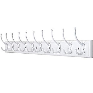 WEBI Coat Rack Wall Mounted,10 Hooks,38 1/4’’ Long,Wood Coat Hooks Wall Mounted,Coat Hanger Wall Hook Rack,Jacket Hooks for Hanging Coats,Clothes,Hats,White