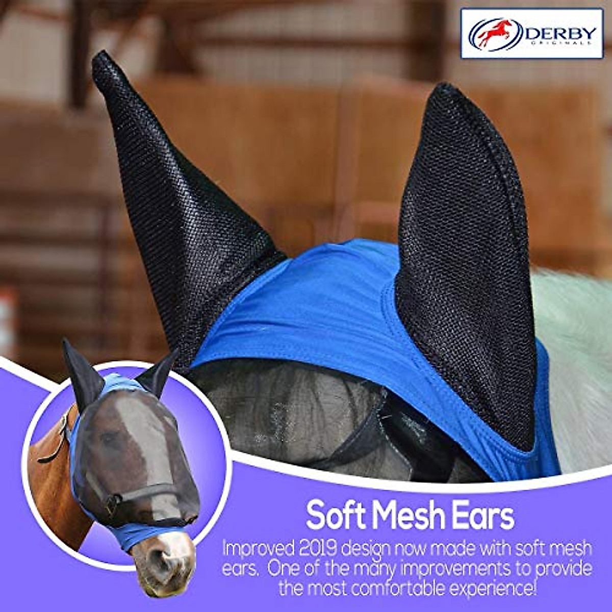 Derby Originals Reflective Lycra Fly Mask with 1 Year Warranty Mesh Eyes and Ears