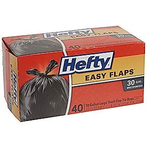 Hefty Easy Flaps Multipurpose Large Trash Bags, Unscented, 30 Gallon, 40 Count