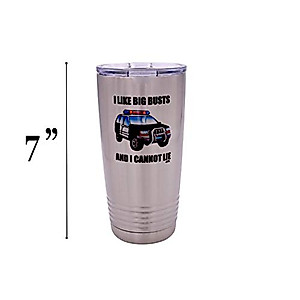 Rogue River Tactical Funny Police Officer Large 20 Ounce Travel Tumbler Mug Cup w/Lid I Like Big Busts Thin Blue Line PD Gift