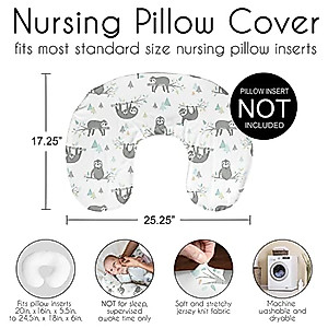 Sweet Jojo Designs Blue Jungle Sloth Nursing Pillow Cover Breastfeeding Pillowcase for Newborn Infant Bottle Breast Feeding Pillow NOT Included Turquoise Green Tropical Botanical Rainforest Animal