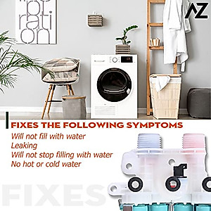 Washer Water Inlet Valve Replace For Whirlpool Cabrio WTW8500DR2 WTW8500DC2 WTW7500GC0 WTW7500GW0 WTW8500DC0 WTW5105HW0 WTW5105HW1 WTW7500GC2 WTW7500GW2 WTW8500DC5 WTW7500GW WTW8500DW WTW8500DW1