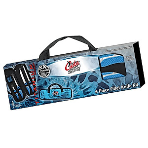 Cuda 6 Piece Fillet Knife Set | 4 Filleting Knives with Titanium Bonded Blade & Non-Slip Grips, Knife Sharpener & Prym1 Heavy Duty Case Included