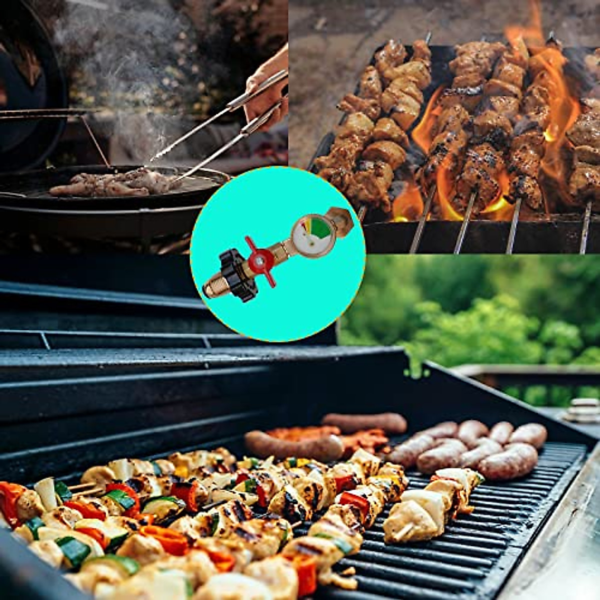 HHXS POL Propane Refill Elbow Adapter with Propane Tank Gauge, 90 Degrees Refill Pressure Fitting Adapter with ON-Off Control Valve for Camping Grill 1LB Bottle Tank 5-40LBS Cylinder