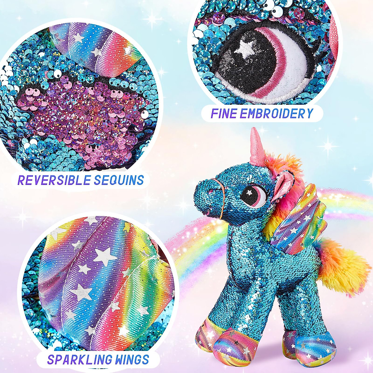 Athoinsu 13'' Blue Flip Sequin Unicorn Stuffed Animal Plush Toy with Reversible Glitter Sequins Sparkle Birthday Children's Day Christmas Valentine's Day Gifts for Kids Toddlers