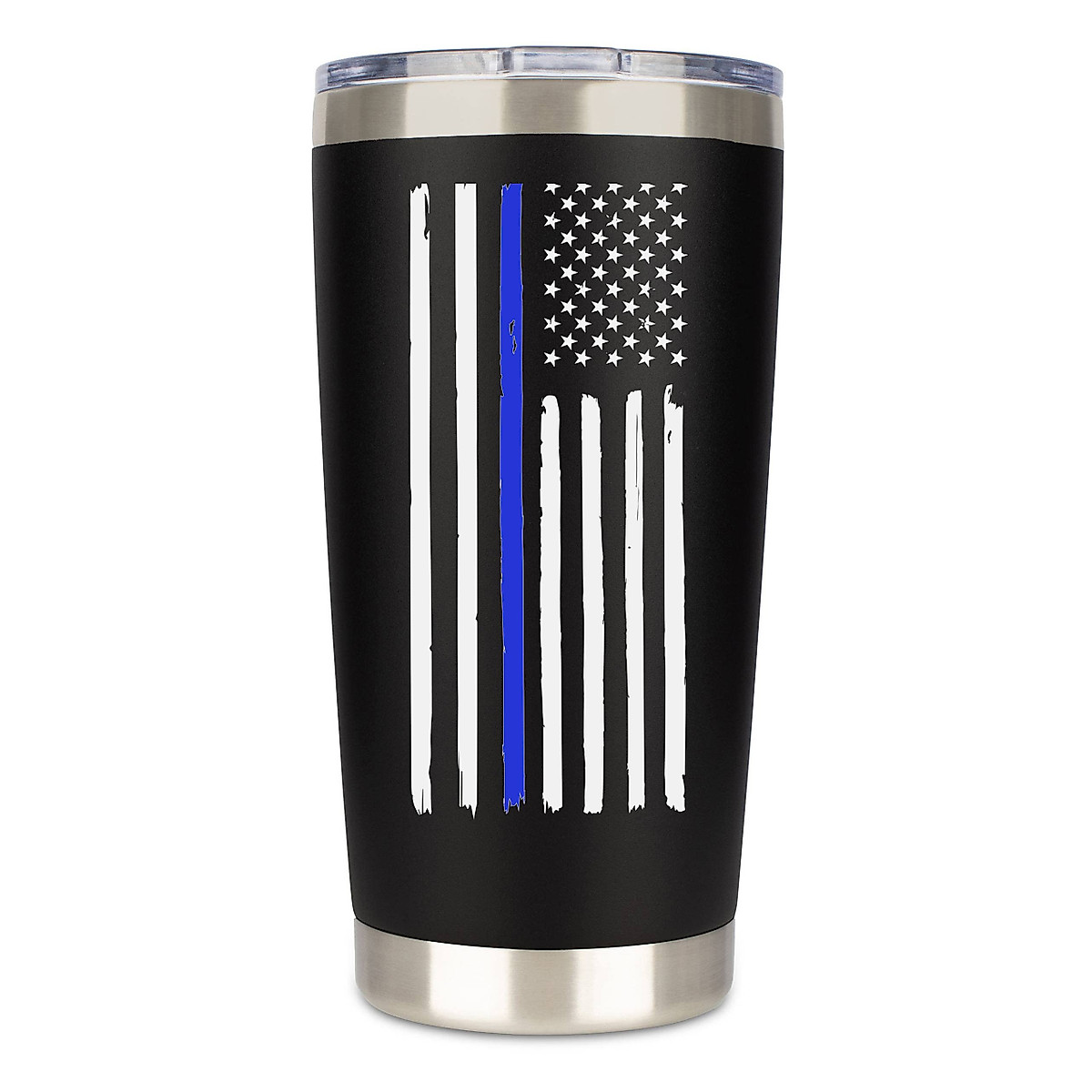 JENVIO Thin Blue Line Police Tumbler | Stainless Steel Travel Mug Including 2 Lids 2 Straws Gift Box for Coffee Cup | Correctional for Him | Cops Officer Valentine's Day Gift