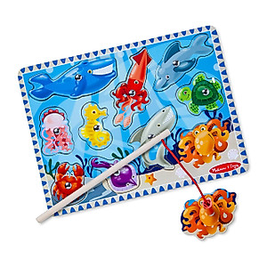 Melissa & Doug Magnetic Wooden Fishing Game and Puzzle With Wooden Ocean Animal Magnets
