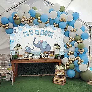 Elephant Baby Shower Backdrop Banner Blue Gray Baby Shower Decorations for Boy, Large Fabric Rustic Animal Theme Birthday Party Supply, It's A Boy Background Decor, Photography Props 72.8 x 43.3 Inch