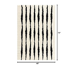 Abani Nordic Collection Area Rug -Contemporary Scandinavian Striped Cream/Black Design -4'x6' -Easy to Clean -Durable for Kids and Pets - Non-Shedding - Medium Pile - Soft Feel -Living Room, Bedroom