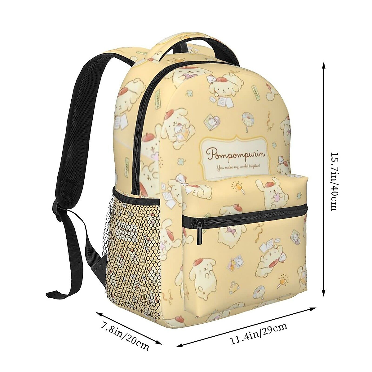RODES Pompompurin Kawaii Casual Backpack With Cute Keychain Cartoon Anime Characters Large Capacity Laptop Backpack Travel Daypack Unisex Double Shoulder Strap Bag