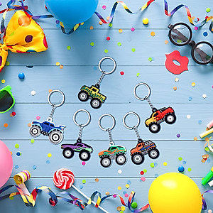 Kenning 24 Pieces Mini Truck Keychain Key Ring Decoration Silicone Truck Party Favors Keychain Truck Birthday Party Supplies for Kids(Truck)