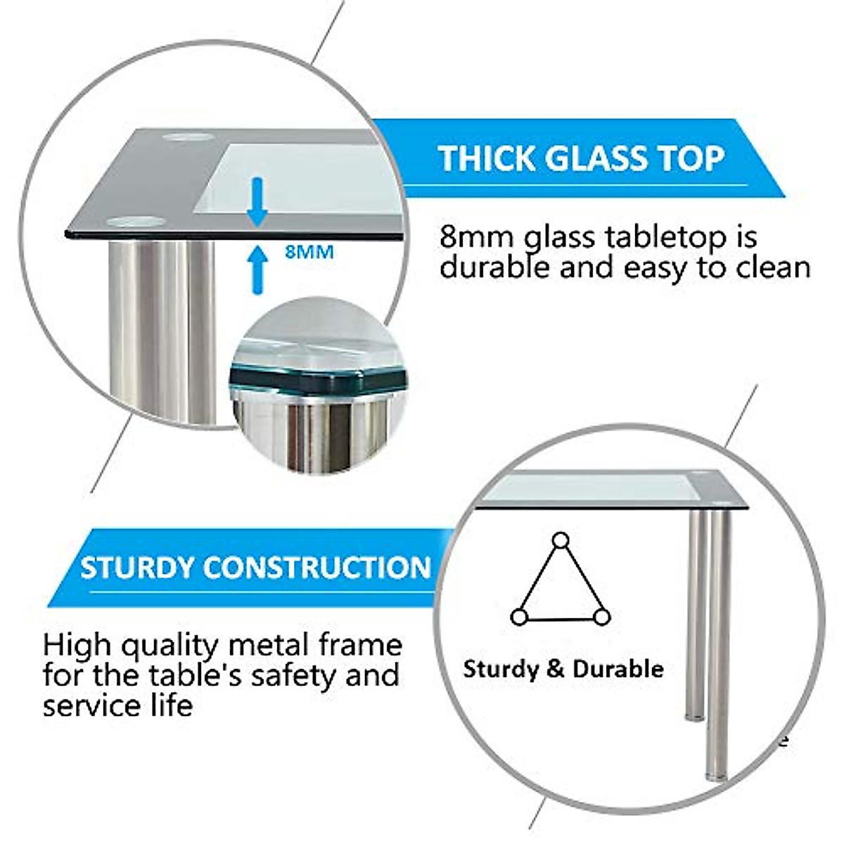 Henf 5 Pieces Dining Table Set, Modern Dining Table Set for 4 Persons with Tempered Glass Top Table and 4 PU Leather Chairs for Breakfast Dining Room Kitchen Furniture, Black (Black-3)